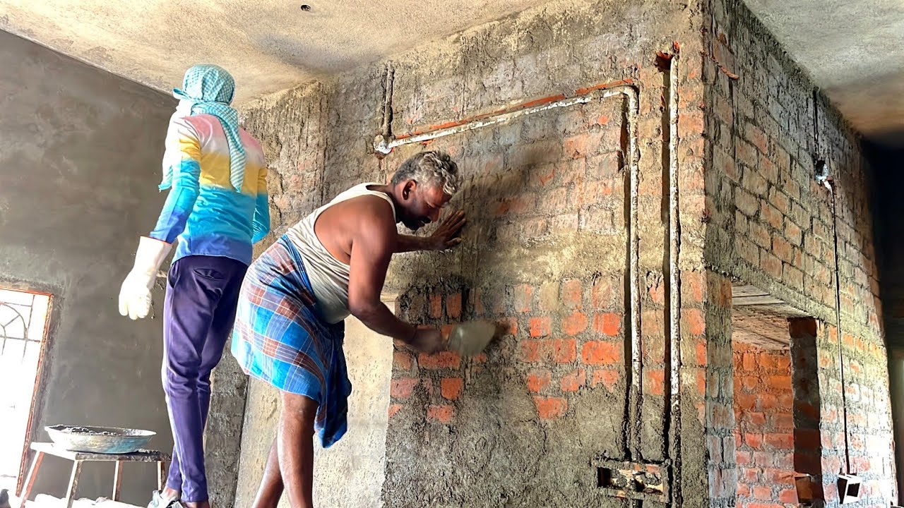 Plastering Technique_CupBoard BrickWall Fast and Easy Plastering|Wall Plaster|Skills of ...