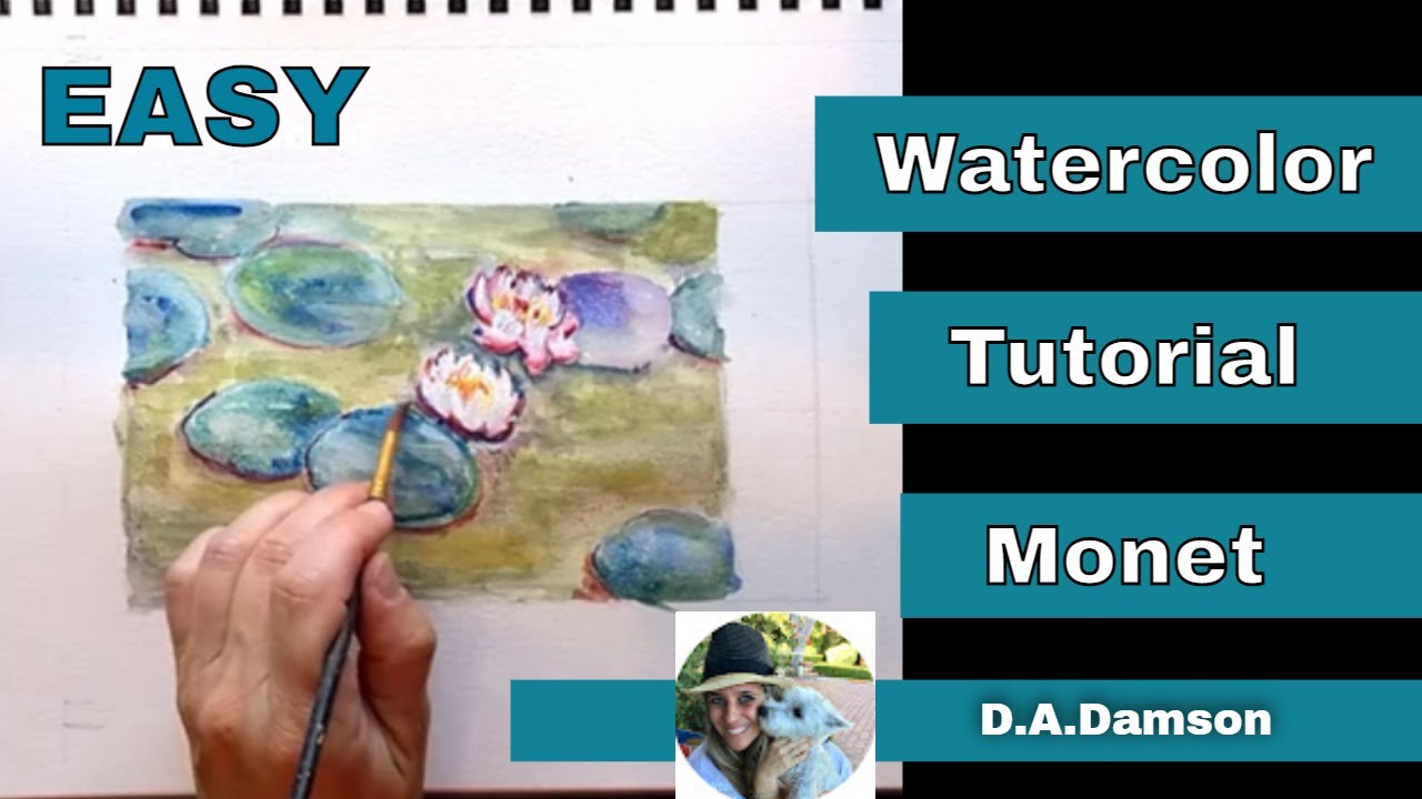 Monet with watercolor how to Step by step tutorial of water lilies ...