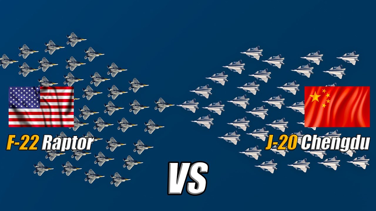50 US F-22 Raptor vs 50 China J-20 Chengdu 5th generation fighter - DCS ...