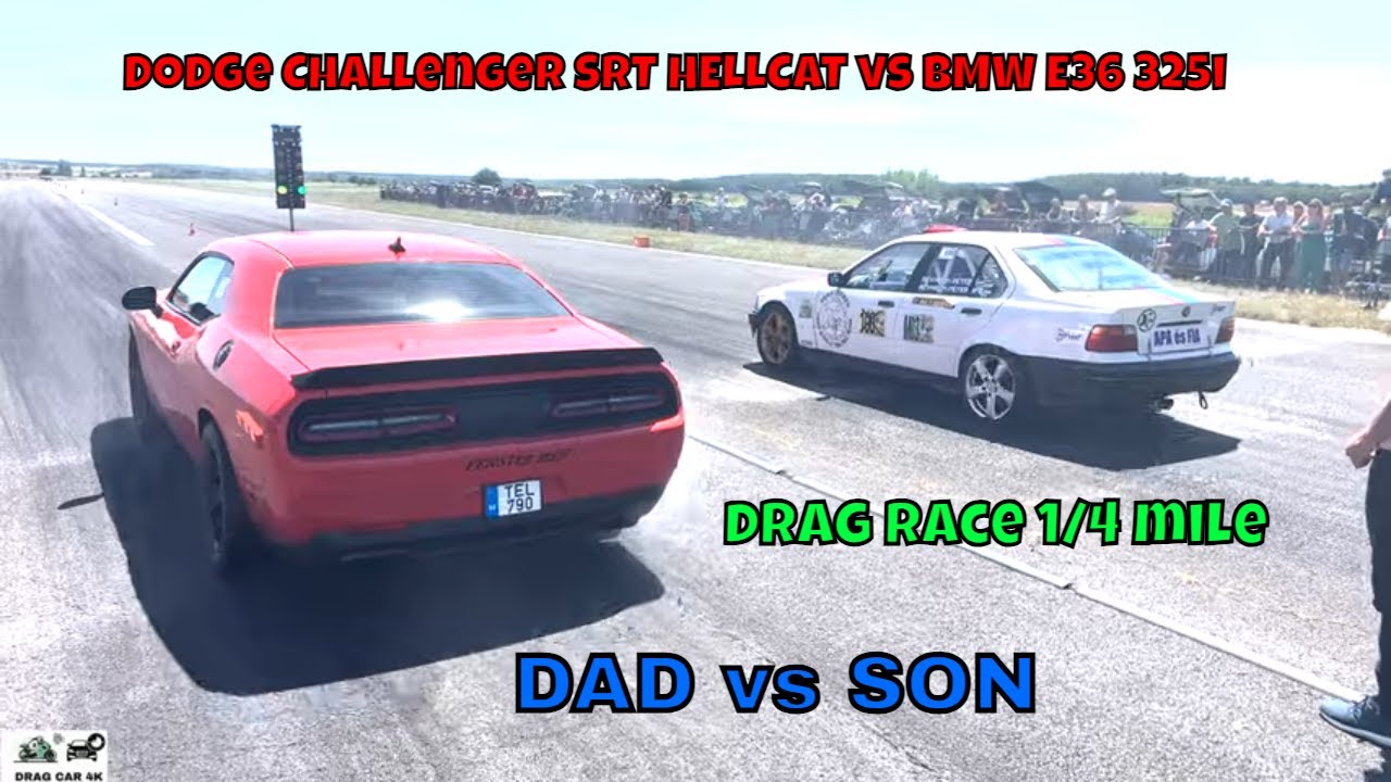 Dodge Challenger SRT HELLCAT vs BMW E36 325i drag racing 1/4 mile 🚦🚗 ...