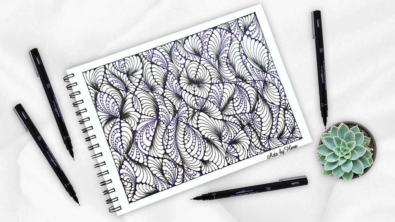 Black Purple Zentangle Art || Zentangle Pattern - YouTube
