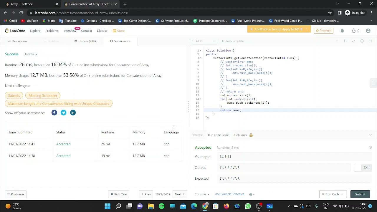 Leetcode Problem Concatenation Of Array 2 Youtube