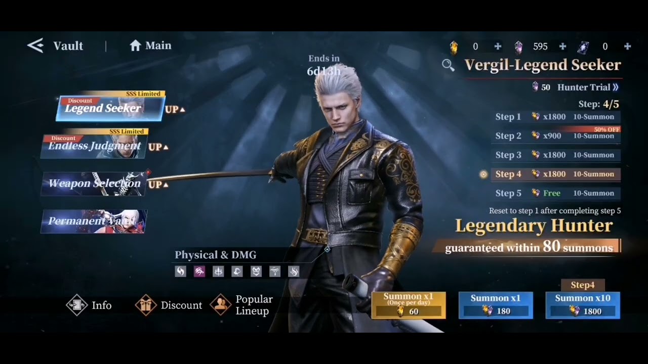@devilmaycrypeakofcombat Vergil Legend Seeker rerun-40k gems+160 weapon ...