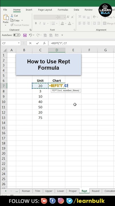 How To Use Rept Formula For Chart In Excel Exceltips Exceltricks Excelformula Shorts Reels