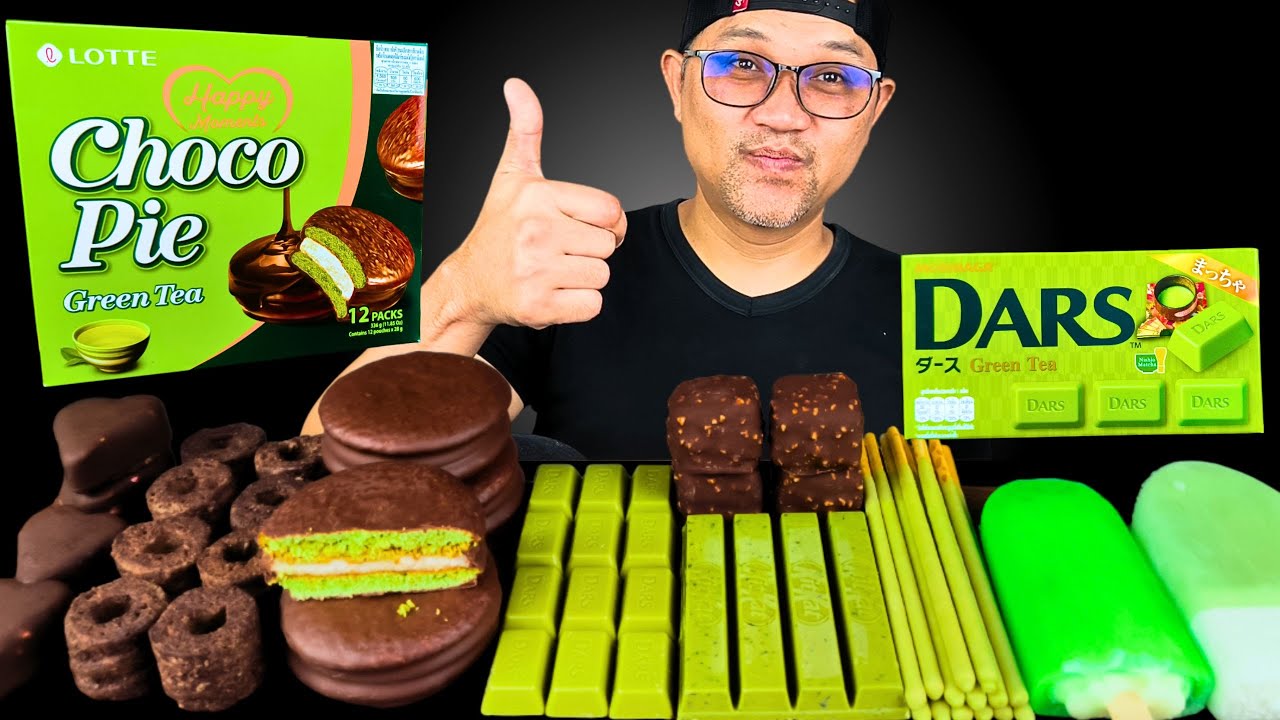 ASMR:EATING CHOCO PIE GREEN TEA(KITKAT,CHOCOLATE ICE CREAM)MUKBANG ...