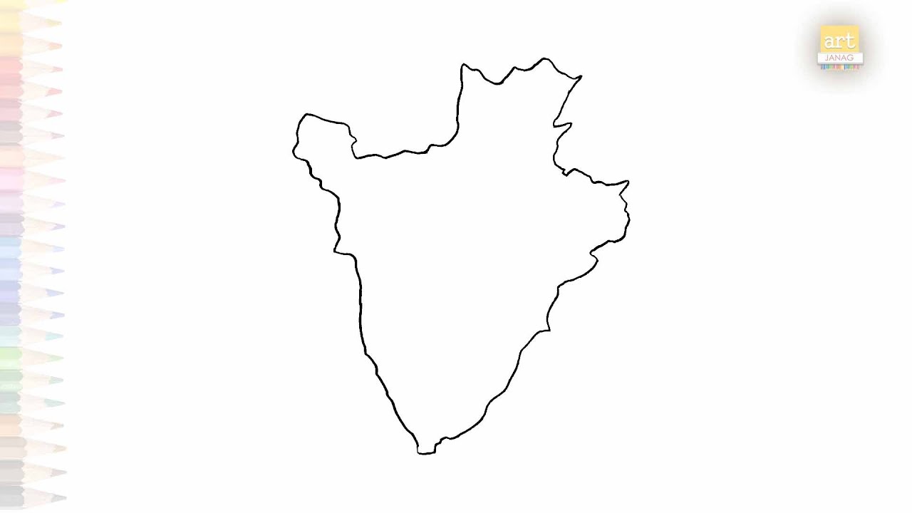Burundi map drawing | Outline drawings | How to draw Burundi map step ...