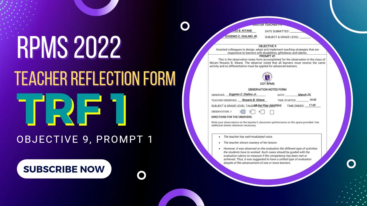 Teacher Reflection Form (TRF) 1_RPMS Obj.9 Prompt 1 | Reflection with ...