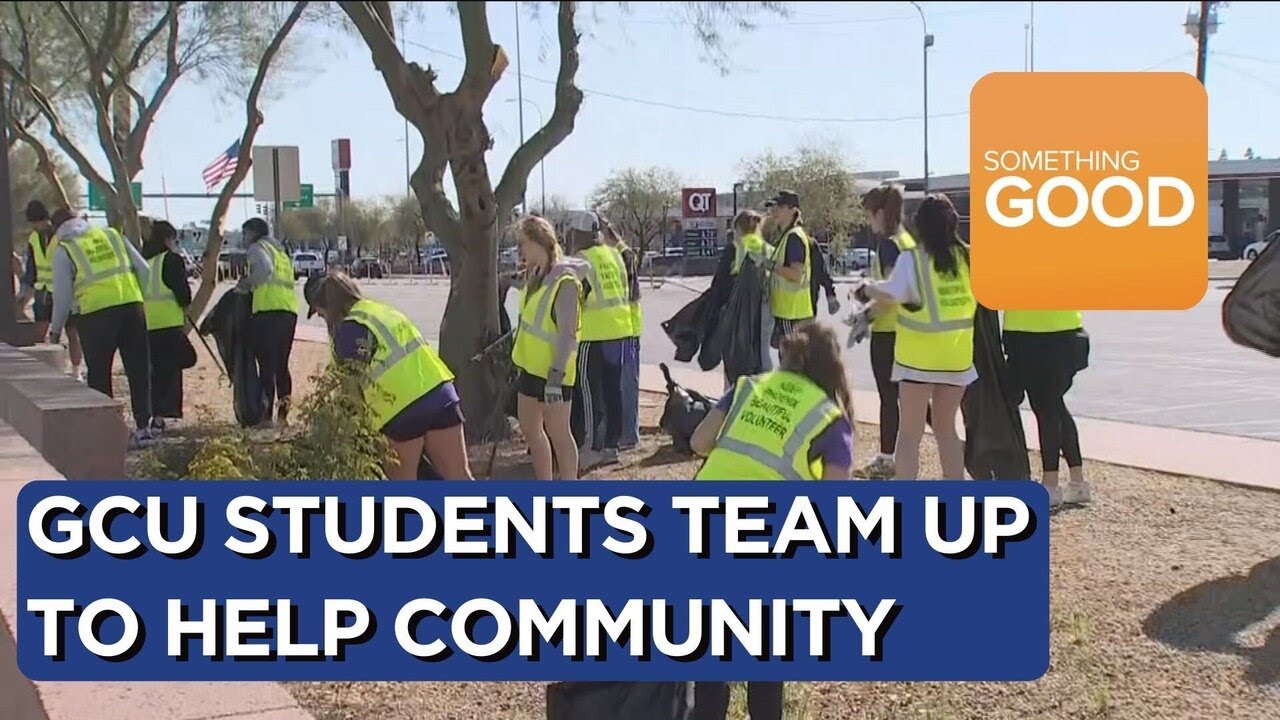 GCU students pick up trash to help improve community - YouTube