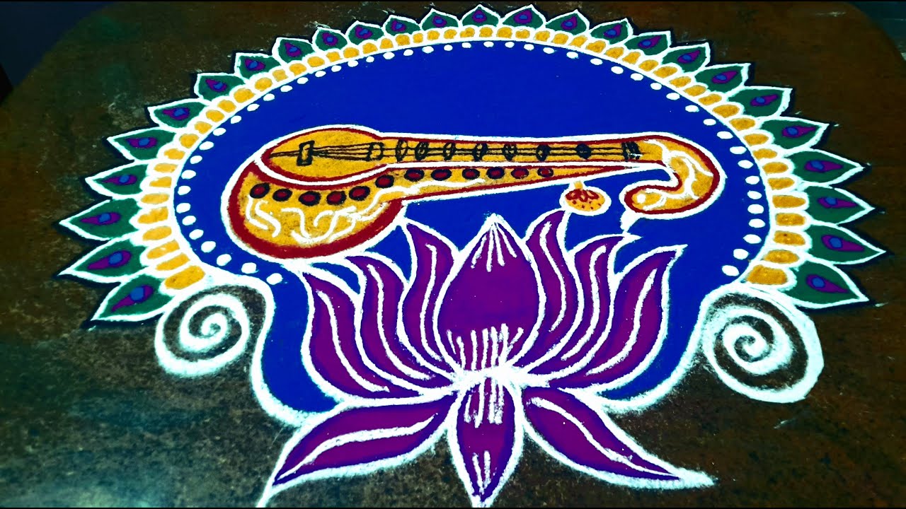 Navaratri kolam day 9/navaratri veenai rangoli/small beautiful mugulu ...