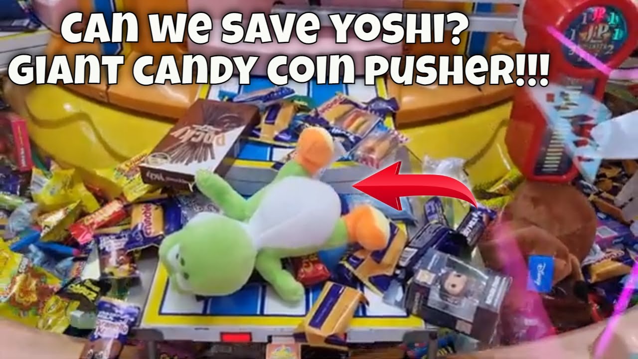 CAN WE SAVE SUPER MARIO YOSHI FROM THE MASSIVE COIN PUSHER?!!! Arcade ...