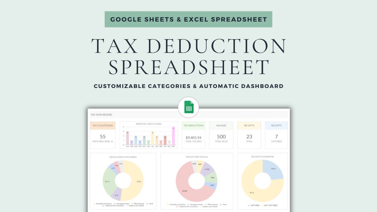 Tax Tracker Google Sheets & Excel Spreadsheet | Tax Deduction ...
