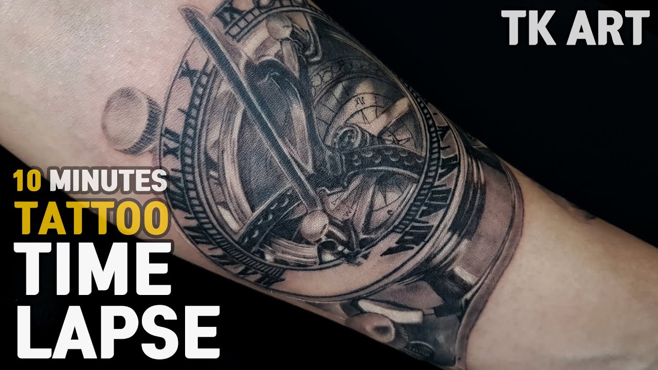 COMPASS TATTOO TIME LAPSE / Full sleeve session 3 / TK ART - YouTube