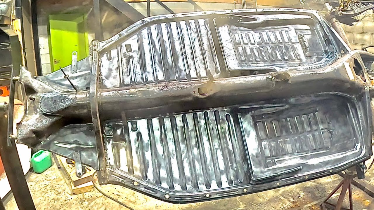 1956 VW Beetle chassis ready for paint restoration ep7 metal work - YouTube