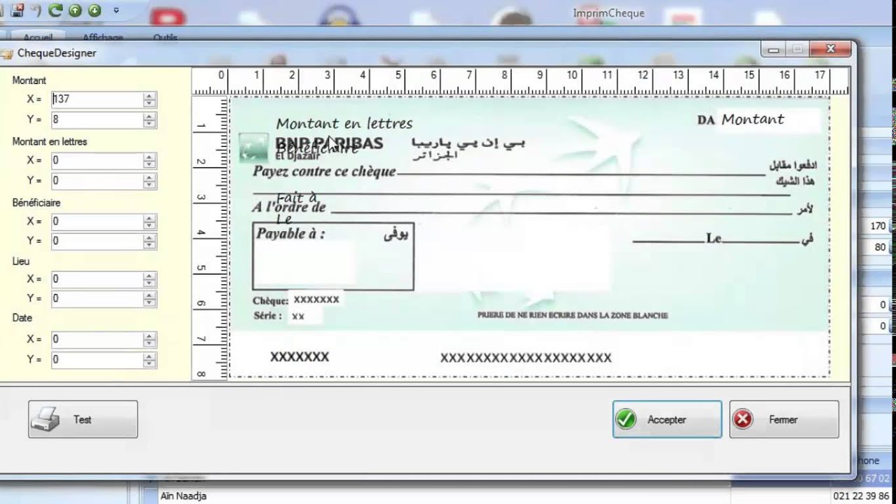 ImprimeChèque : ajuster l'impression d'un chèque - YouTube