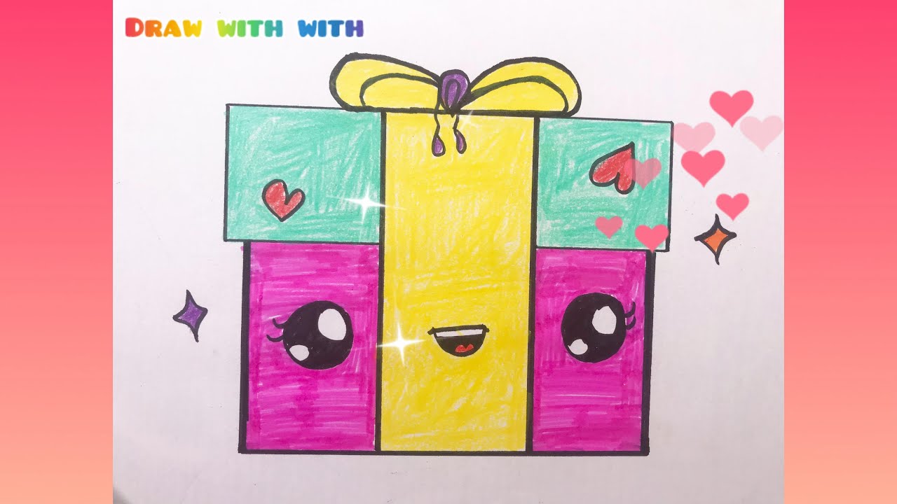 How to draw a cute gift box step by step for kids || Easy and simple ...
