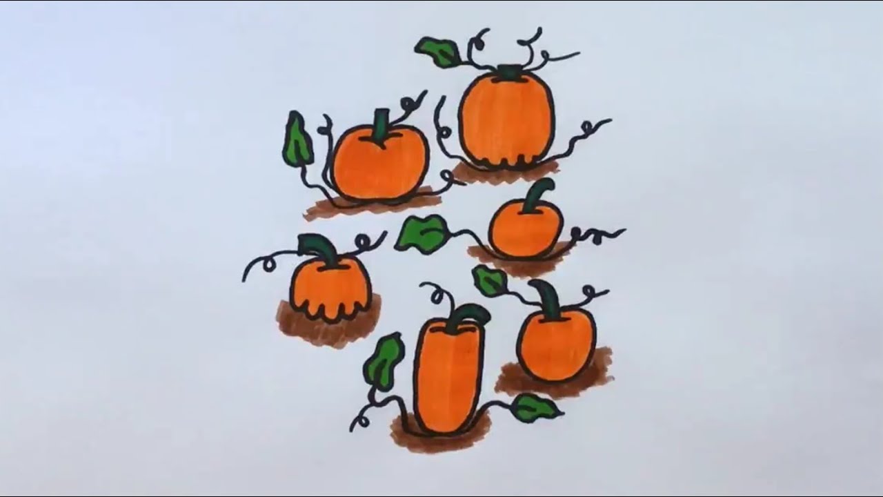 How to draw a Pumpkin Patch 🎃 ️ Halloween drawings - YouTube
