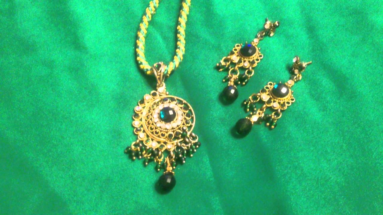 Gold plated jewelry with stones (pendant + earrings) - YouTube