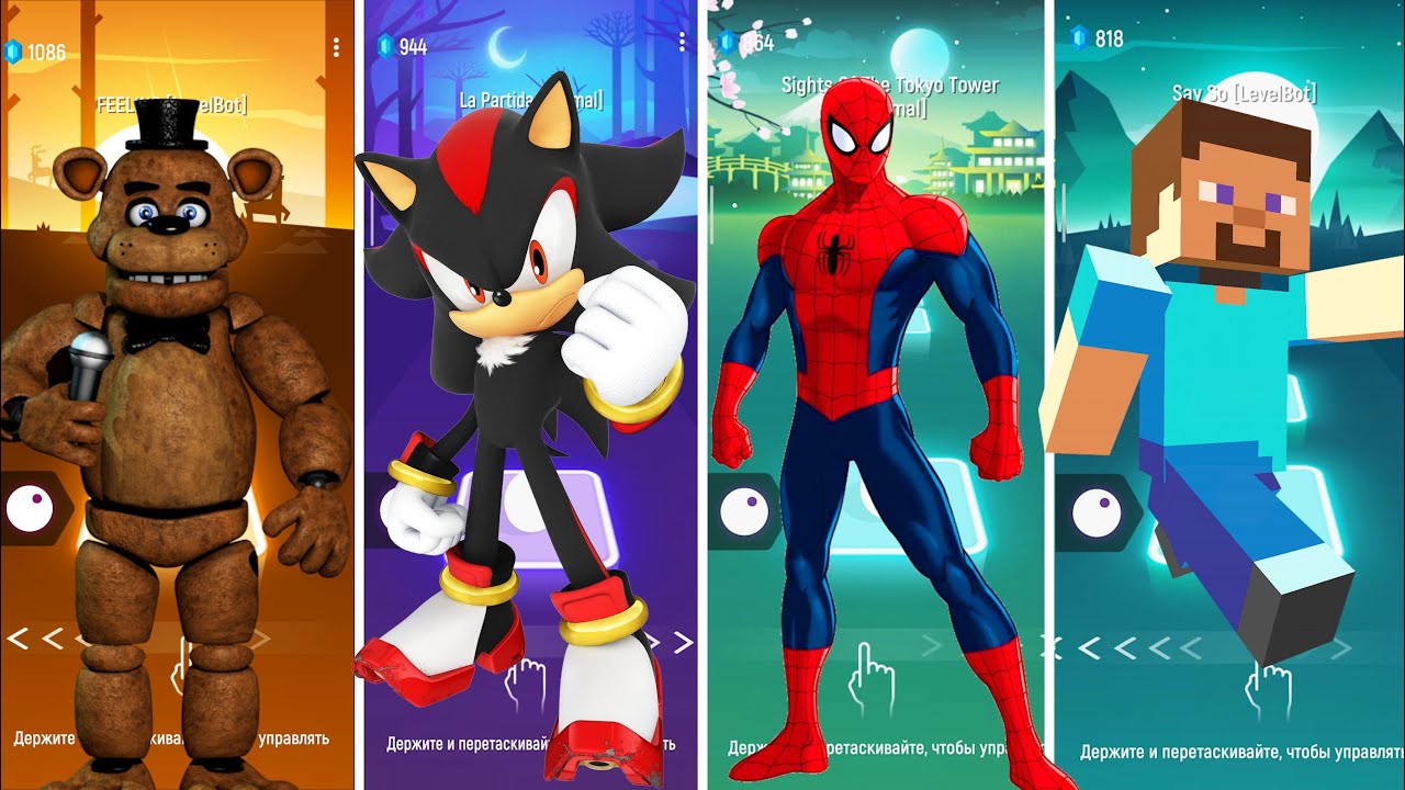 Sonic - Spiderman - Minecraft - Freddy Fazbear’s Tiles Hop EDM rush - YouTube