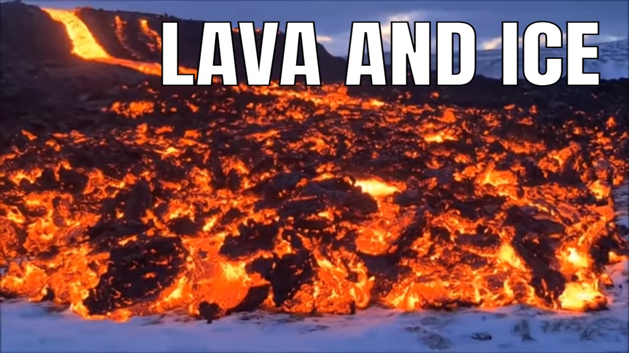 Lava runs on frozen snowy terrain! Iceland Volcano in April 2021 - YouTube