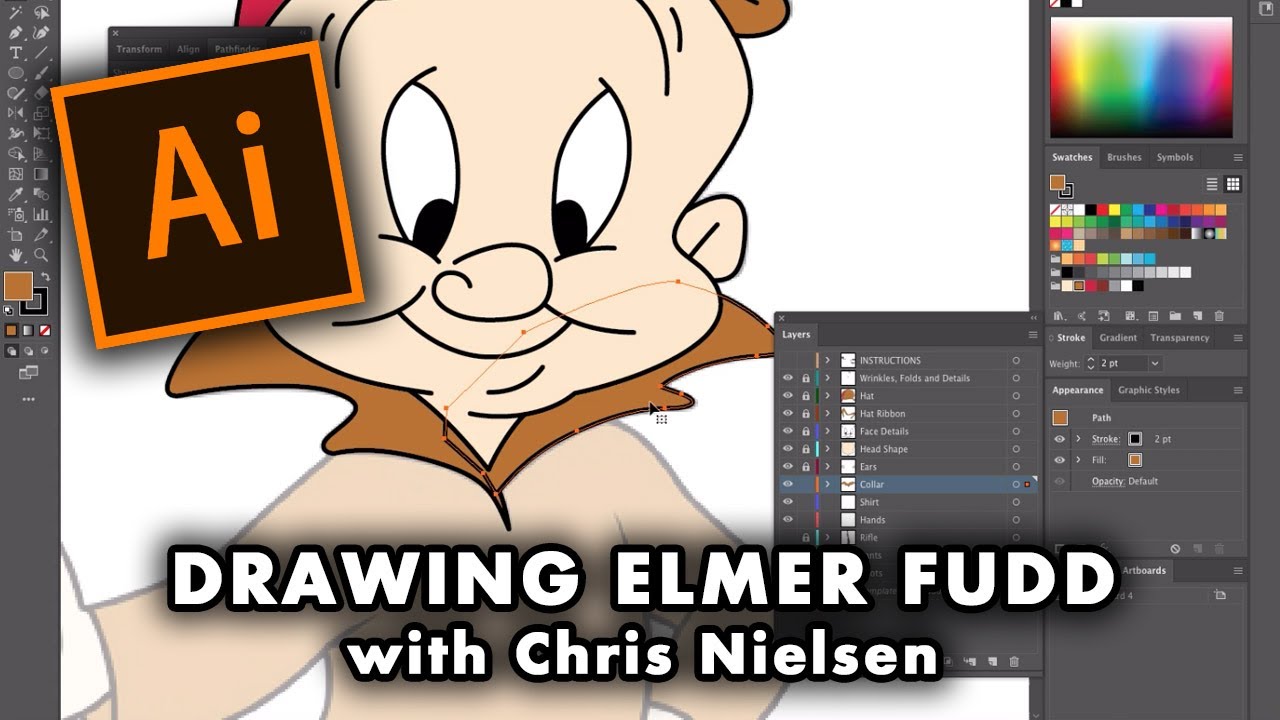 How to DRAW ELMER FUDD in Abobe Illustrator CC. - YouTube