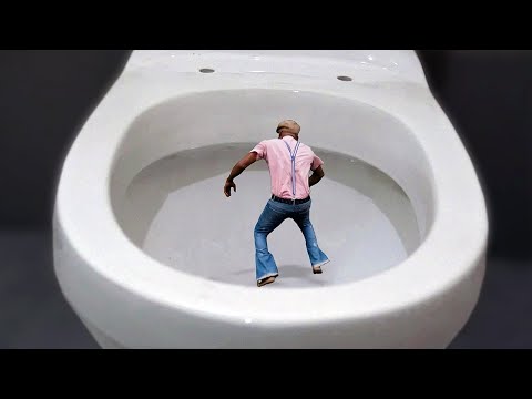 Giant Woman Flushes Him Down the Toilet - Giantess (Shrinking Men)