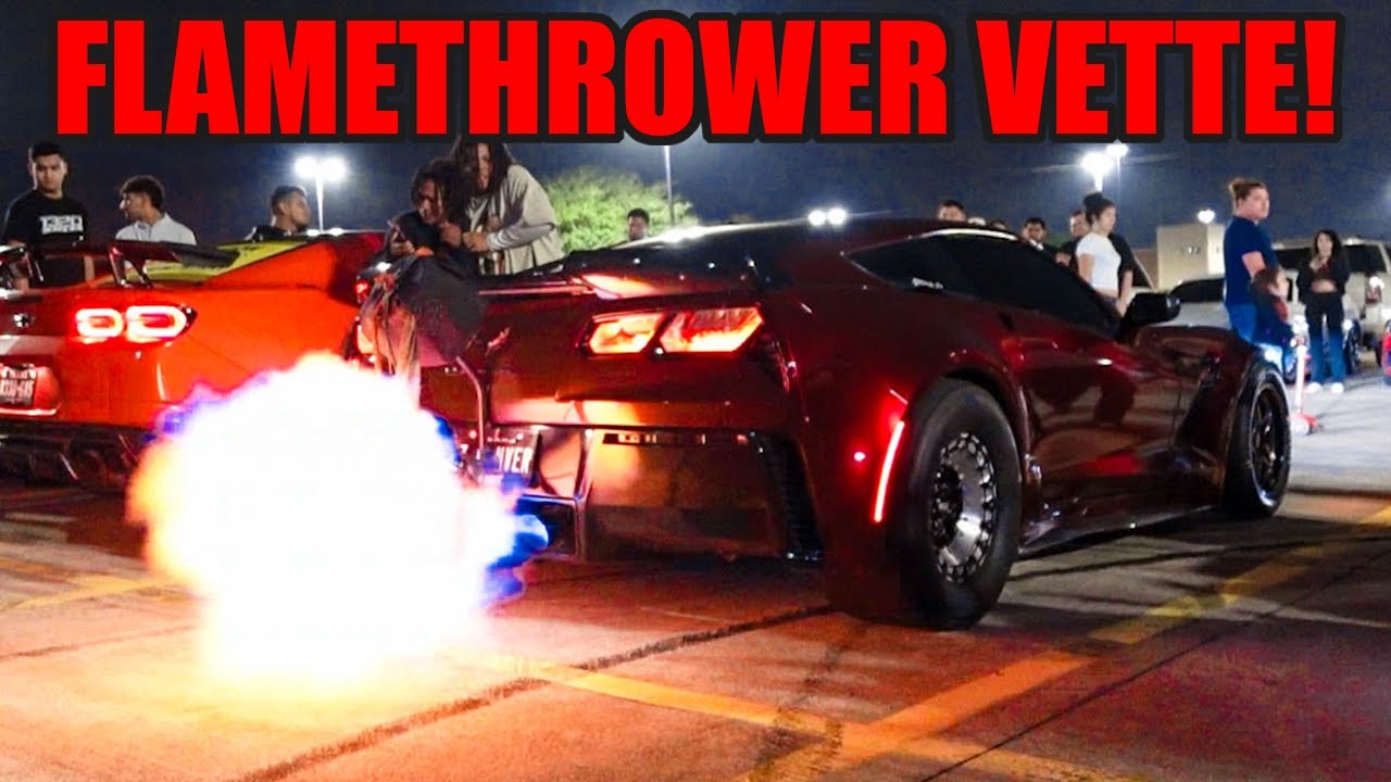 INSANE CORVETTE Z06 RACECAR SHOOTS 8 FOOT FLAMES AT CAR MEET! (CAR MEET ...