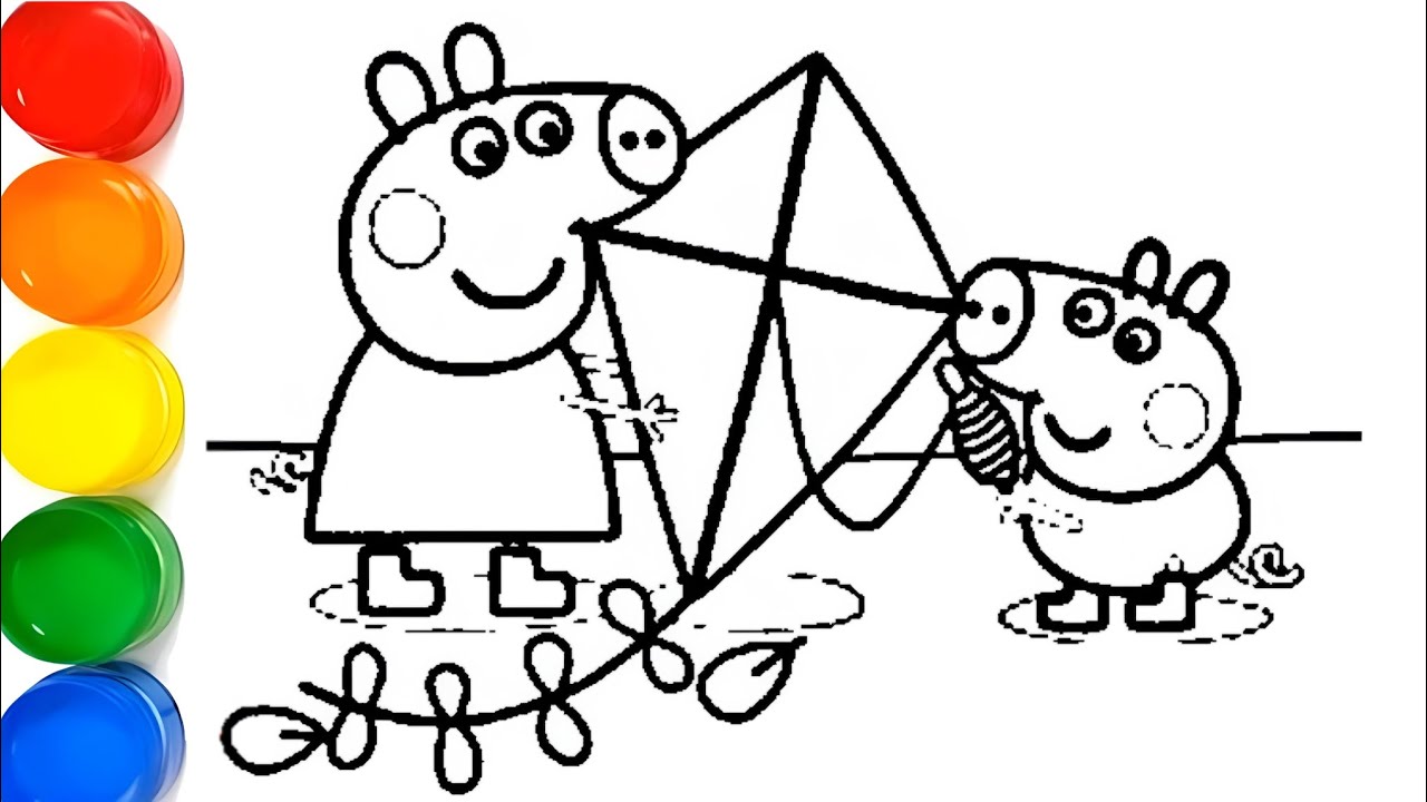 Peppa Pig & George Pig are Flying Kites Together Drawing, Painting and ...