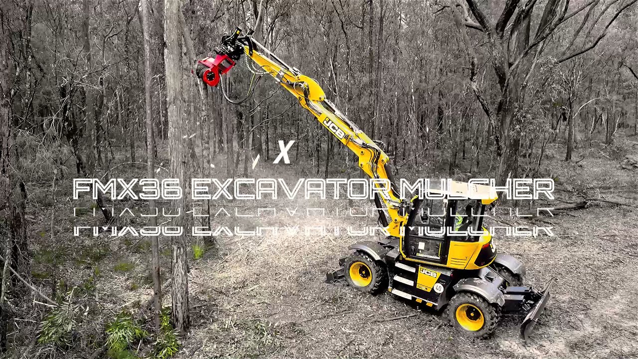 Fecon FMX36 Forestry Mulcher with JCB Hydradig Wheeled Excavator - YouTube