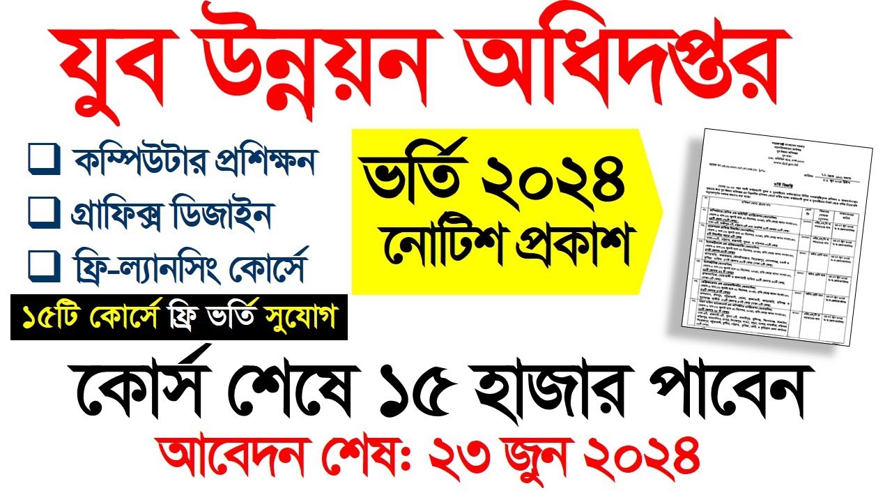 যুব উন্নয়ন ভর্তি বিজ্ঞপ্তি ২০২৪ প্রকাশিত | jubo unnayan training ...