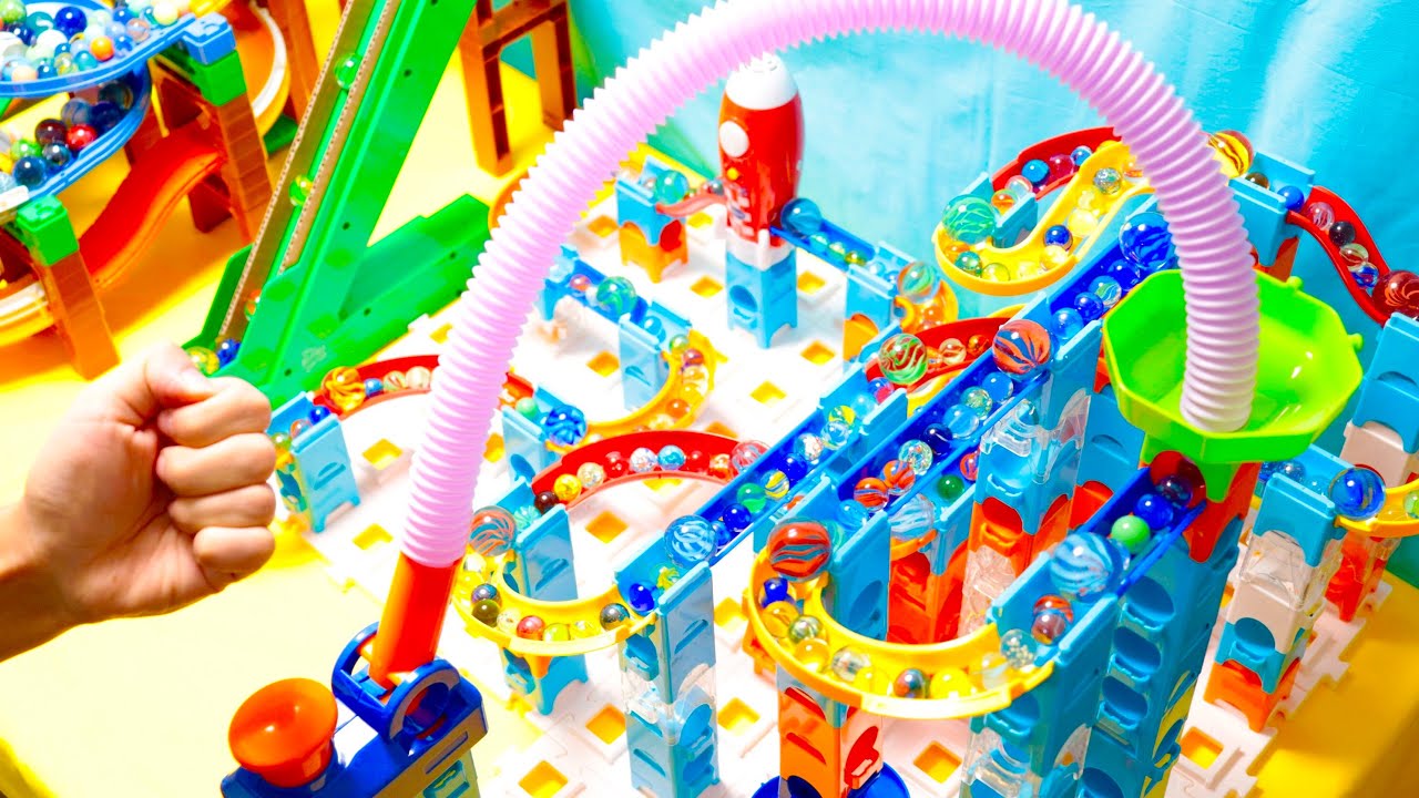 Pop Tube Marble Run Race Marble Rush course flying in the air ASMR ...