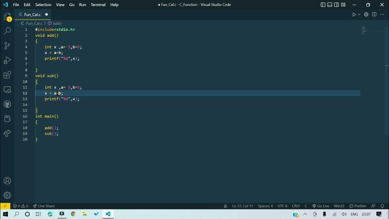 Void Function | addition subtraction multiplication division in C language #clanguage #function ...