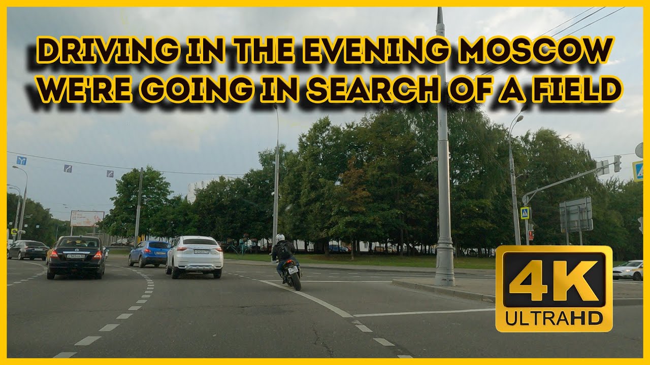 Driving in the evening Moscow, Russia. We're going in search of a field ...