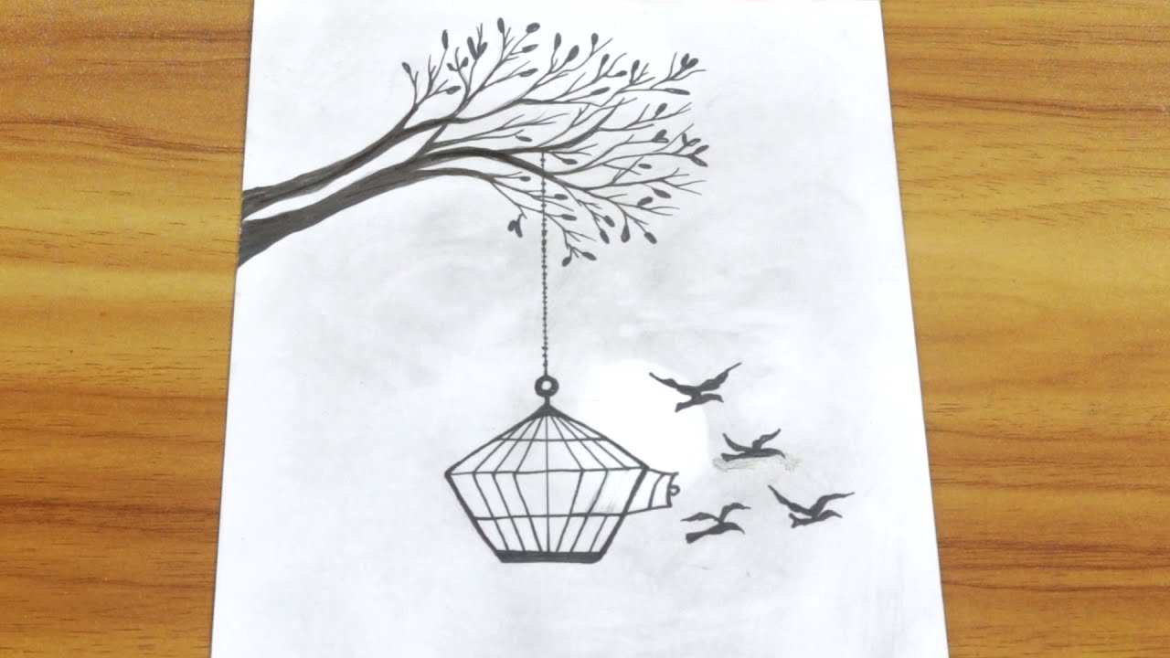 How to draw birds got freedom from the cage | | Freedom - Pencil Sketch ...