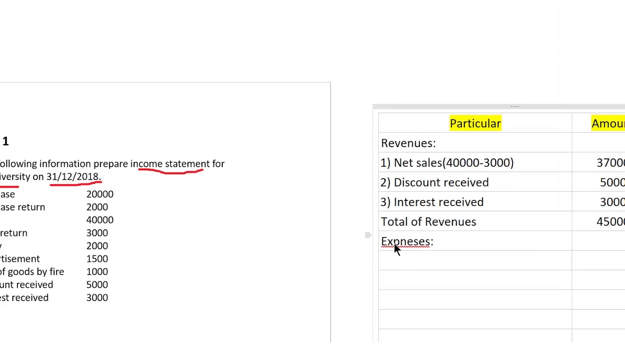 Lecture 11: Example and Solution of Income Statement Part 1 - YouTube