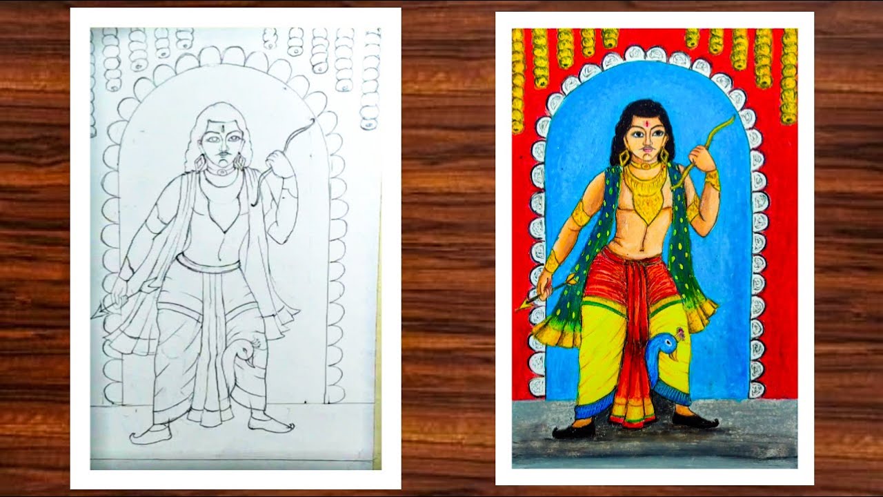 Lord Kartikeya Drawing | Lord Murugan Drawing | Kartikeya Puja Drawing ...