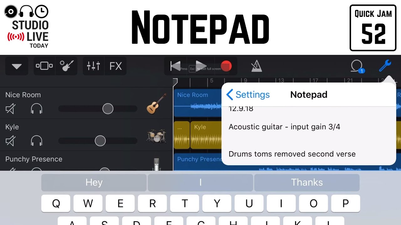 How to use the NOTEPAD in GarageBand iOS (iPad/iPhone) - YouTube