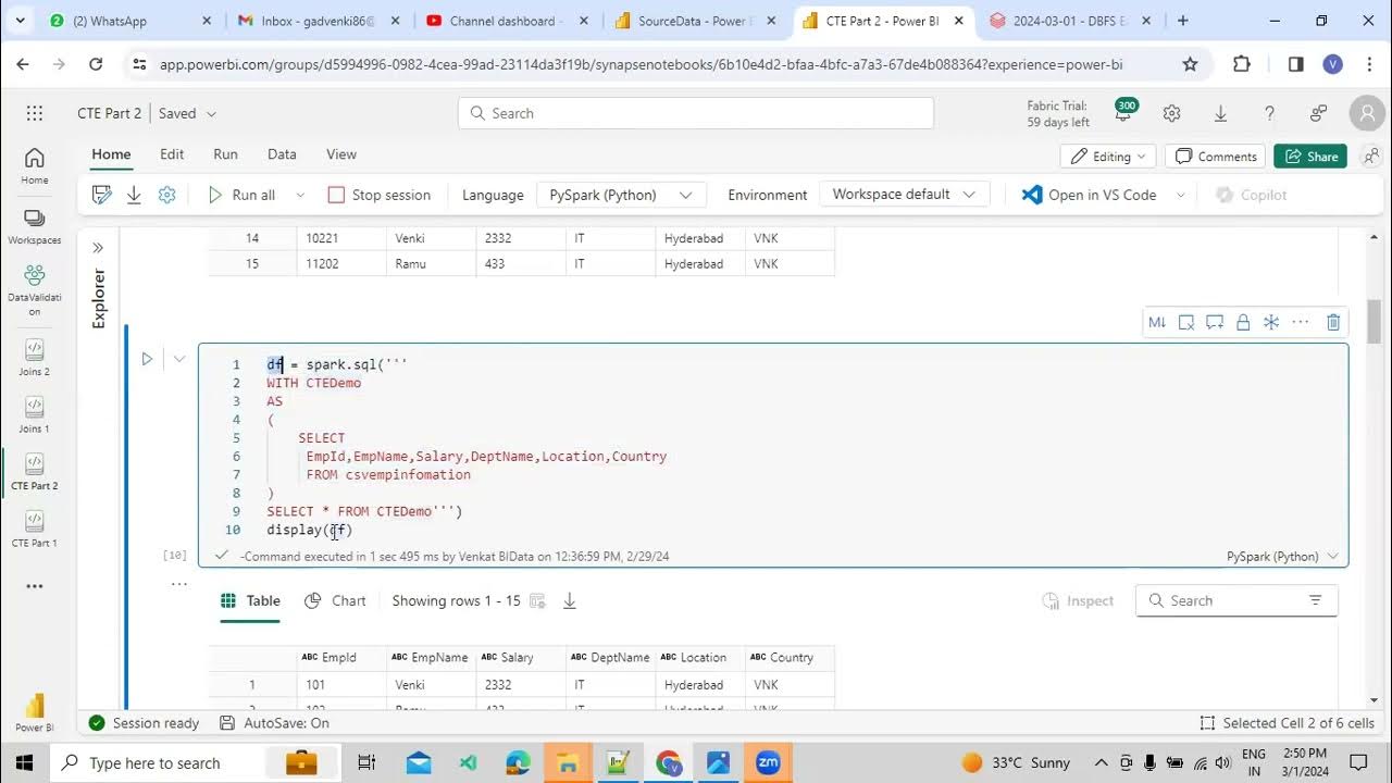 How to Use CTE Part 2 using PySpark in Microsoft Fabric in Telugu - YouTube