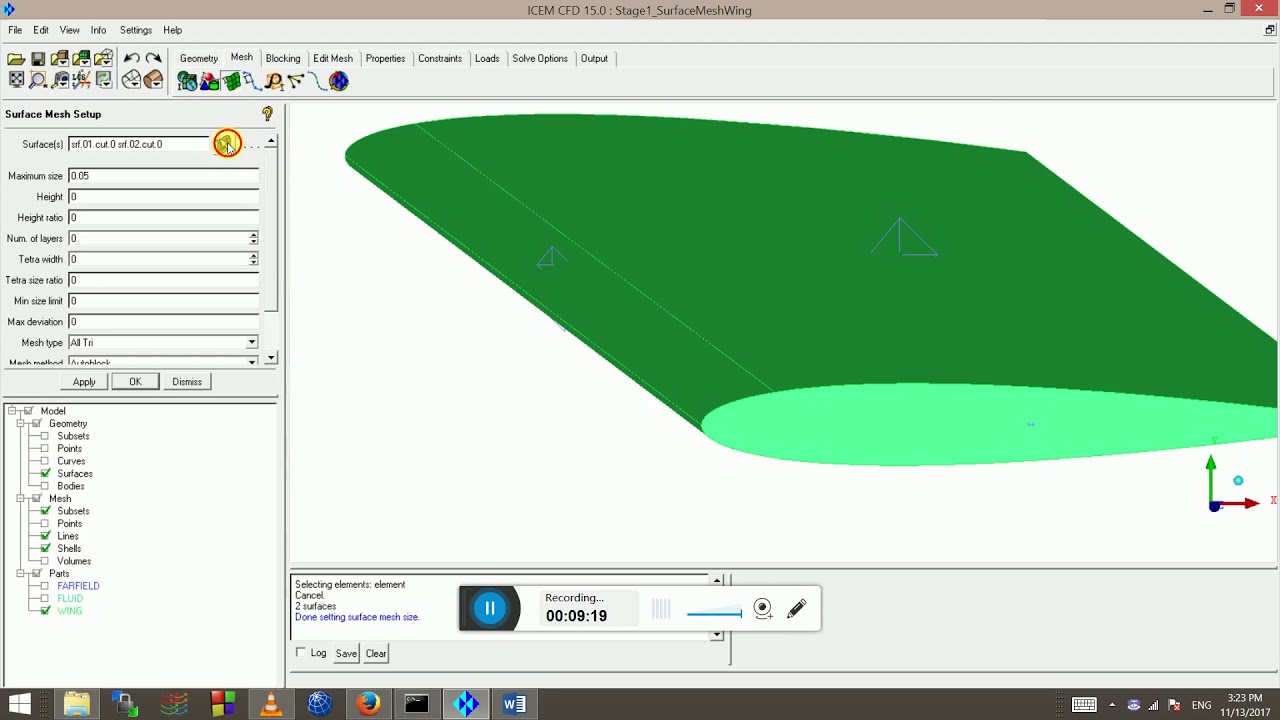 Lesson 6a - Unstructured Surface Meshing - NACA wing ICEM CFD - YouTube