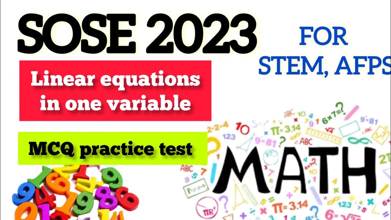 SOSE MATHS CLASS FOR STEM & AFPS linear equations in one variable MCQ|sose entrance exam ...