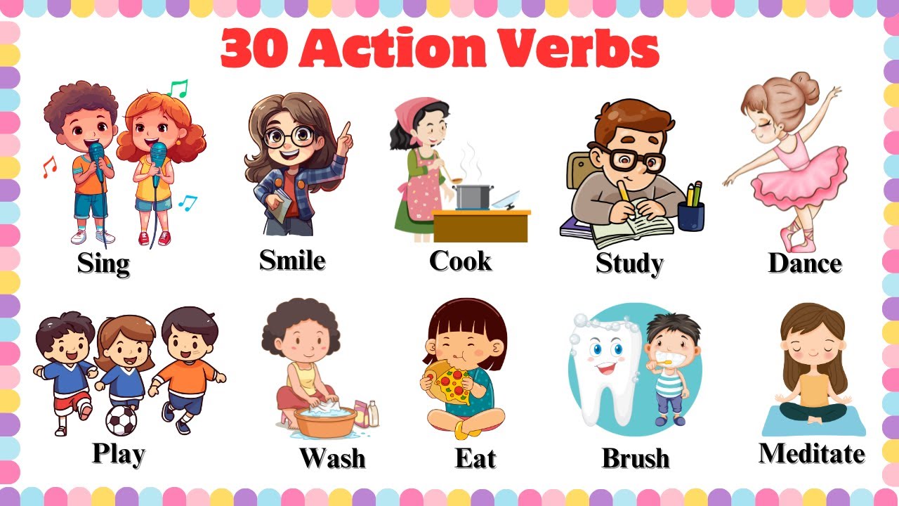 30 Action Verbs In English With Sentences | Fun Learning Action Verbs ...