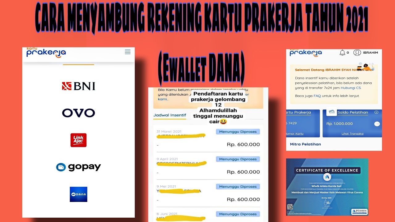 CARA MENYAMBUNG REKENING KARTU PRAKERJA TAHUN 2021 ( Ke ewallet DANA ...