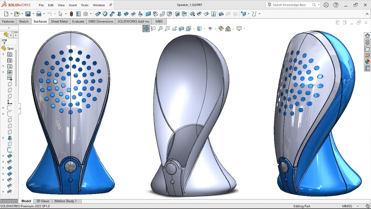 Learn SolidwWorks Complex Surface Modeling | Speaker Modeling in ...