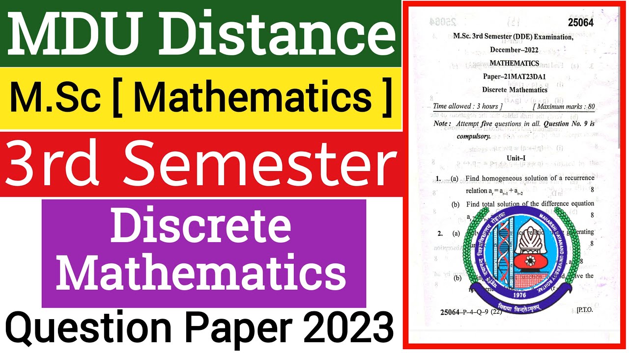 Mdu M.Sc Distance Discrete Mathematics 3rd semester Question Paper 2023 ...