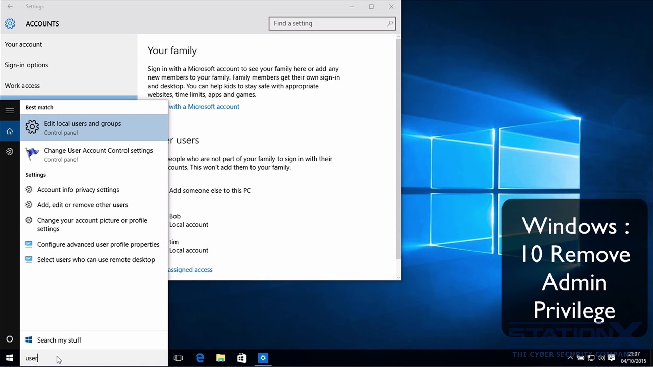 082 Windows 10 Not using admin - YouTube