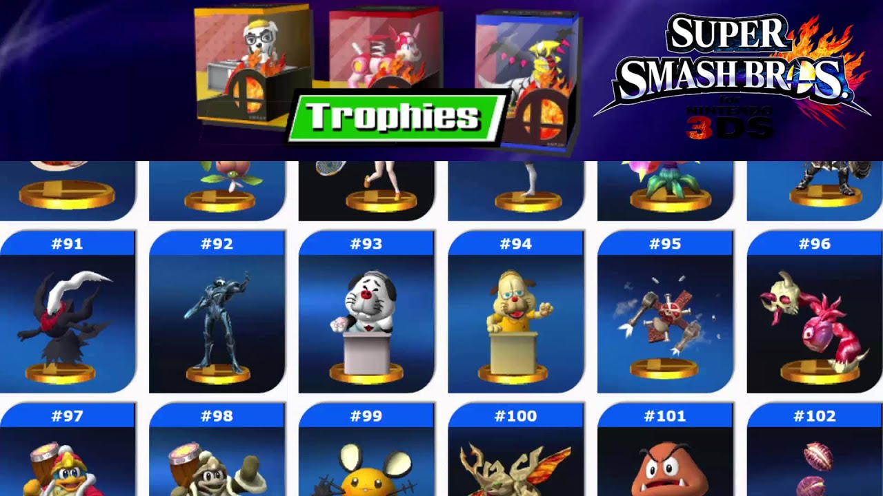 Smash Bros 3DS: Tour of All Trophies - YouTube