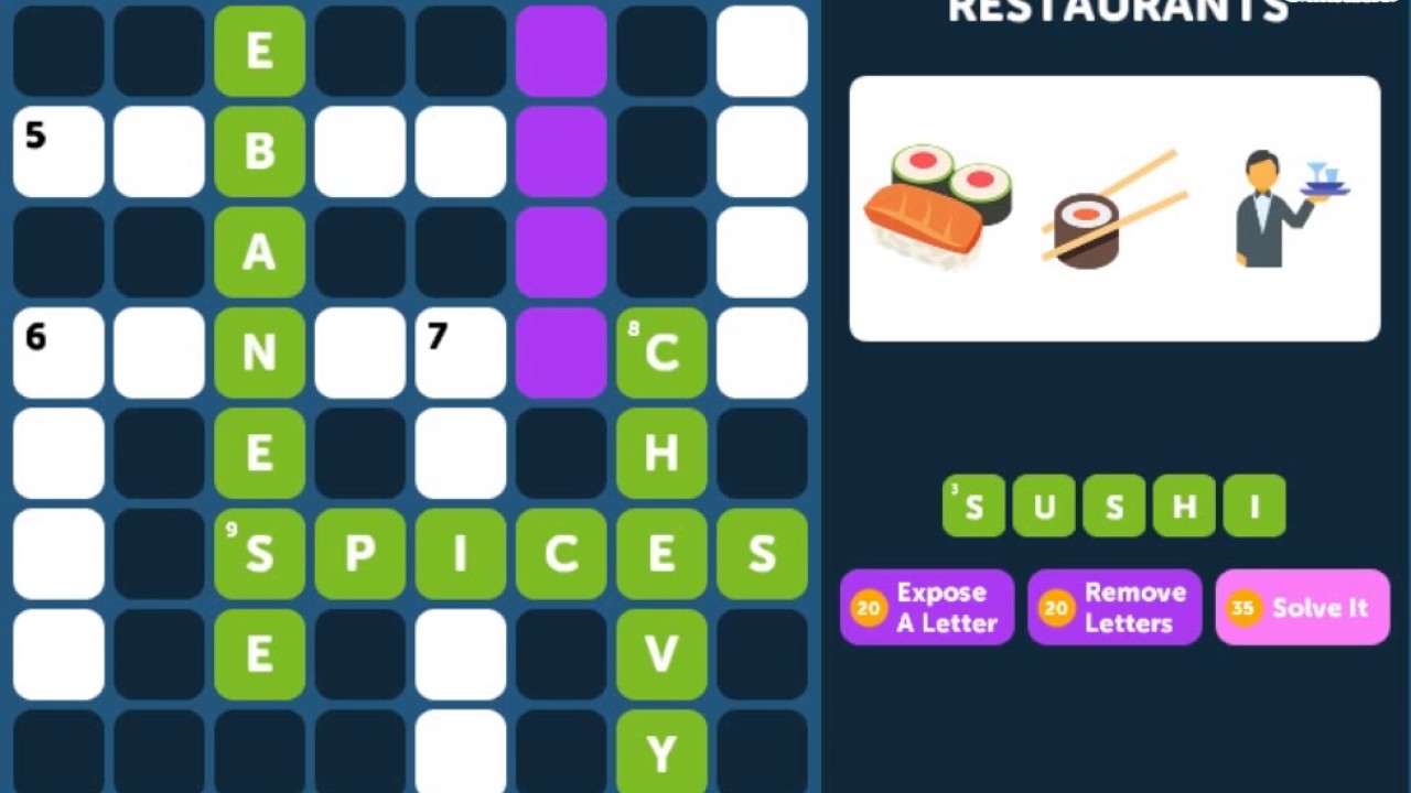 Crossword Quiz RESTAURANTS Level 4 - Walkthrough - YouTube