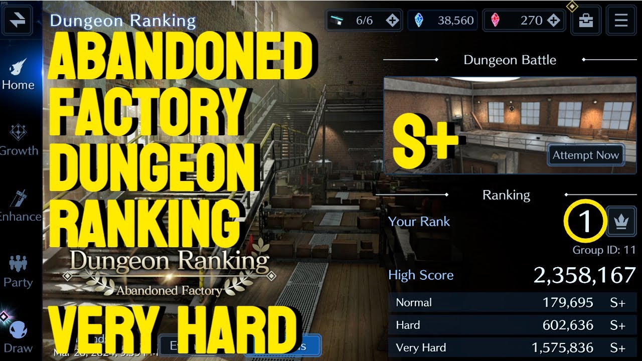 Dungeon Ranking: Abandoned Factory S+ VERY HARD - FF7 Ever Crisis - YouTube