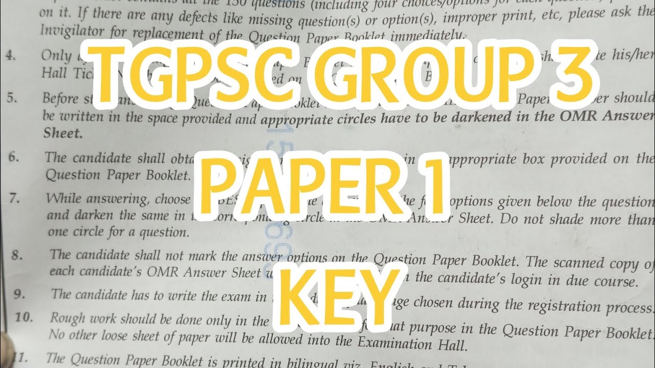 TGPSC GROUP 3 PAPER 1 KEY - YouTube