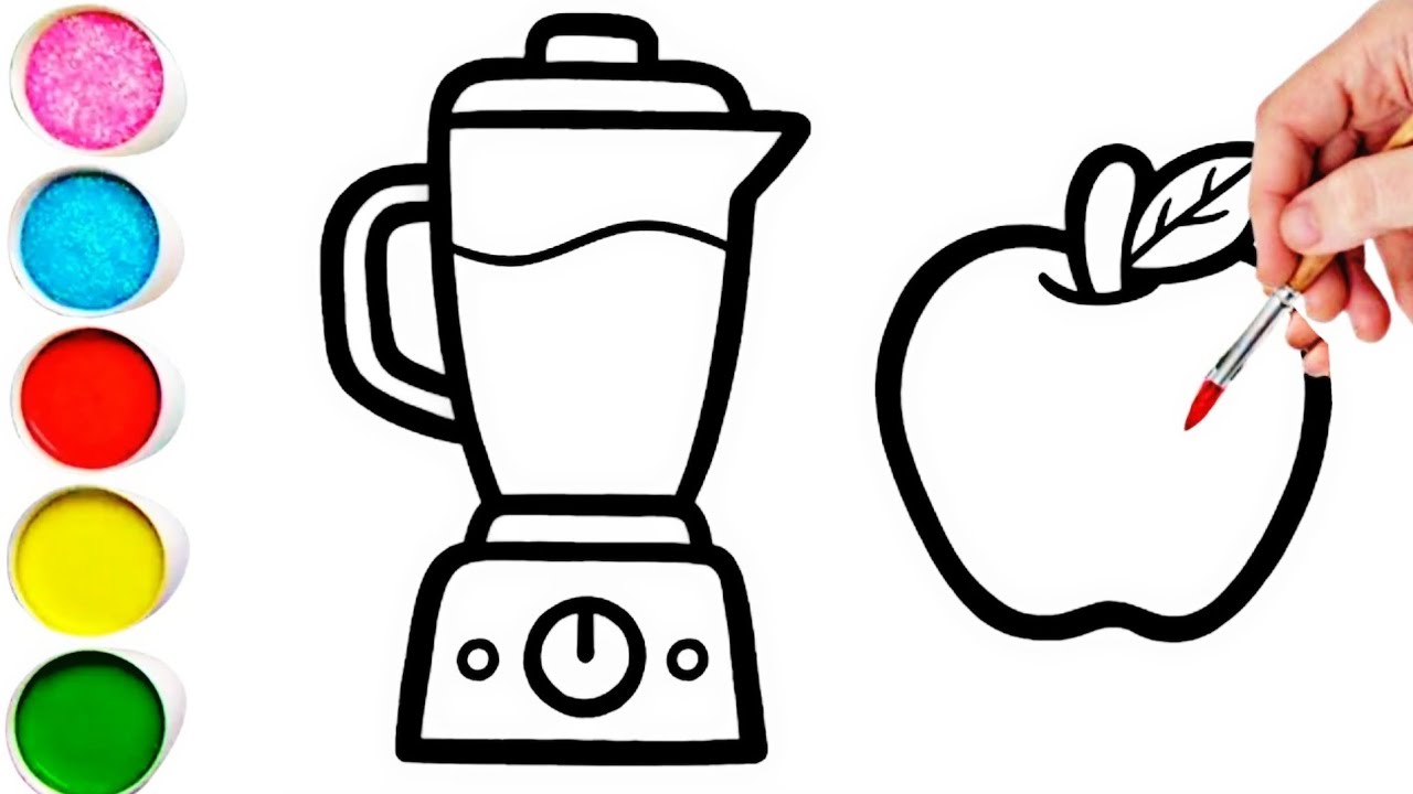 Juicer Grinder And Apple 🍎 Drawing, Painting & Coloring For Kids and ...