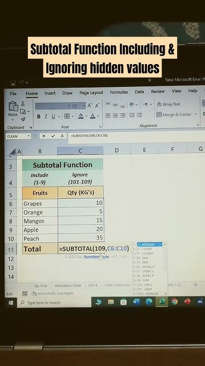Subtotal Function in Excel #shorts #excelshorts #subtotal #exceltips #thstudies #excelfunctions ...